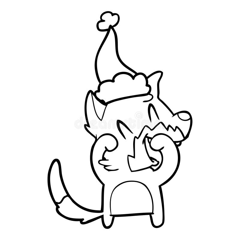 A Creative Laughing Fox Line Drawing of a Wearing Santa Hat Stock ...