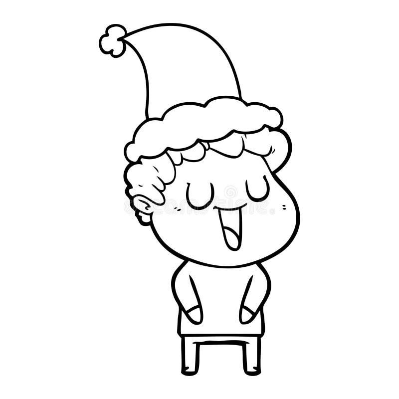 A Creative Laughing Line Drawing of a Man Wearing Santa Hat Stock ...