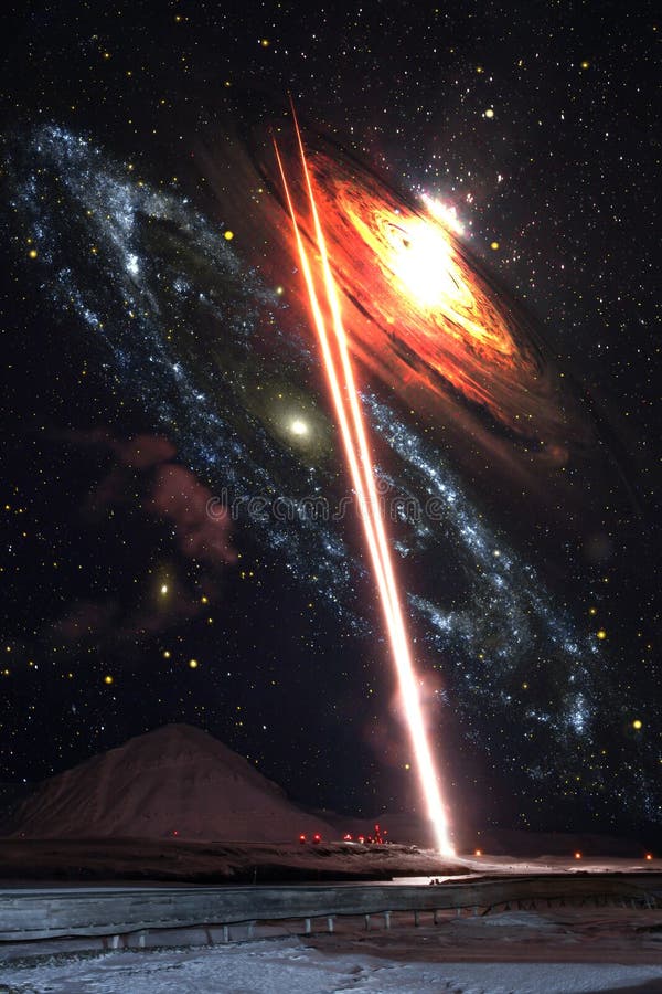 Creative Launching Rocket in Starry Dark Sky Exploration Concept. Stock ...