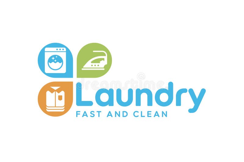 Creative Laundry Service Logo Template. Washing Machine, Iron, and ...