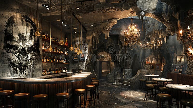 Gothic-Inspired Bar Interior Design Stock Illustration - Illustration ...