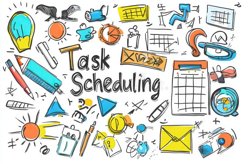 Task Scheduling Concept with Colorful Doodles and Illustrations of ...