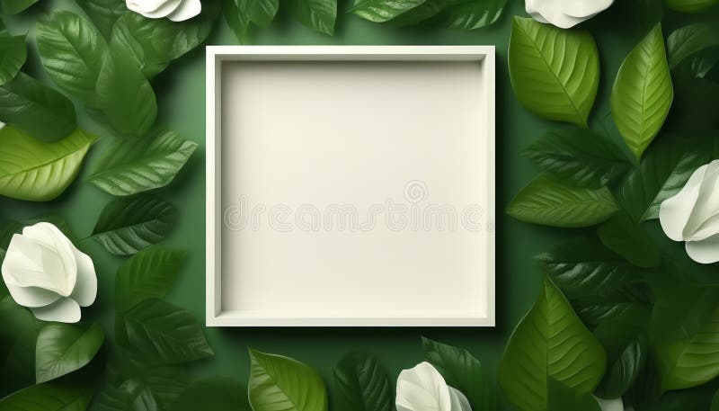 Creative Layout, Green Leaves with White Square Frame Stock Image ...