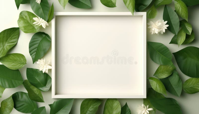 Creative Layout, Green Leaves with White Square Frame Stock Image ...