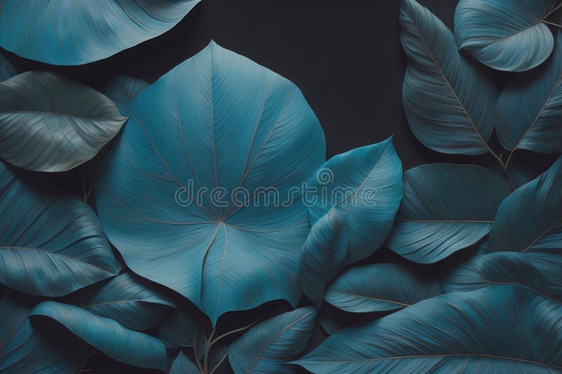 Creative Layout Made of Blue Monstera Leaves on Black Background. Flat ...