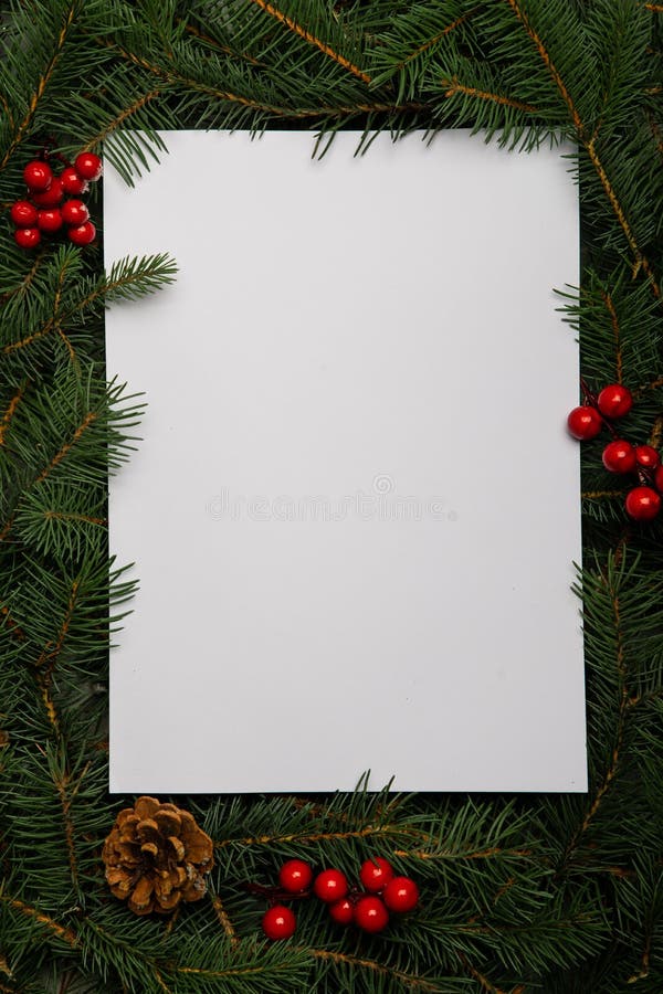 Creative Layout Made of Christmas Tree Branches with Paper Card Note ...