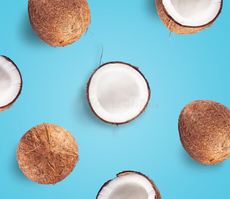 Creative Layout Made of Coconut on Blue Background Stock Image - Image ...