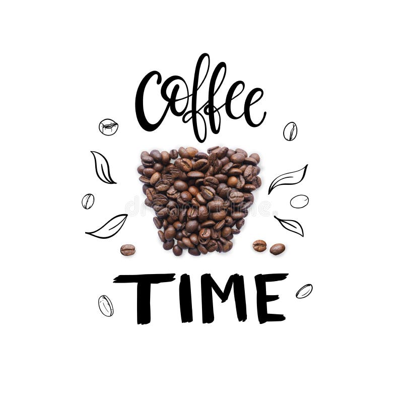 Creative Layout Made Of Coffee Beans With Lettering Stock Illustration ...