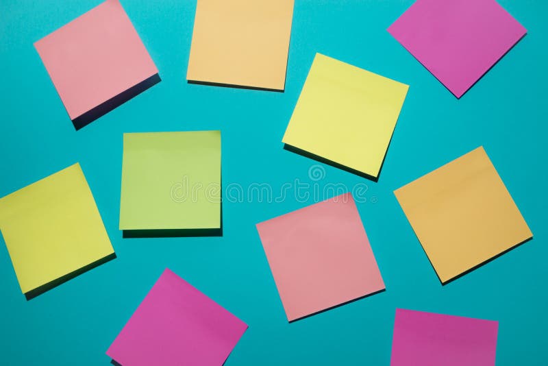 Creative Layout Made of Colorful Sticker Notes on Blue Background Stock ...