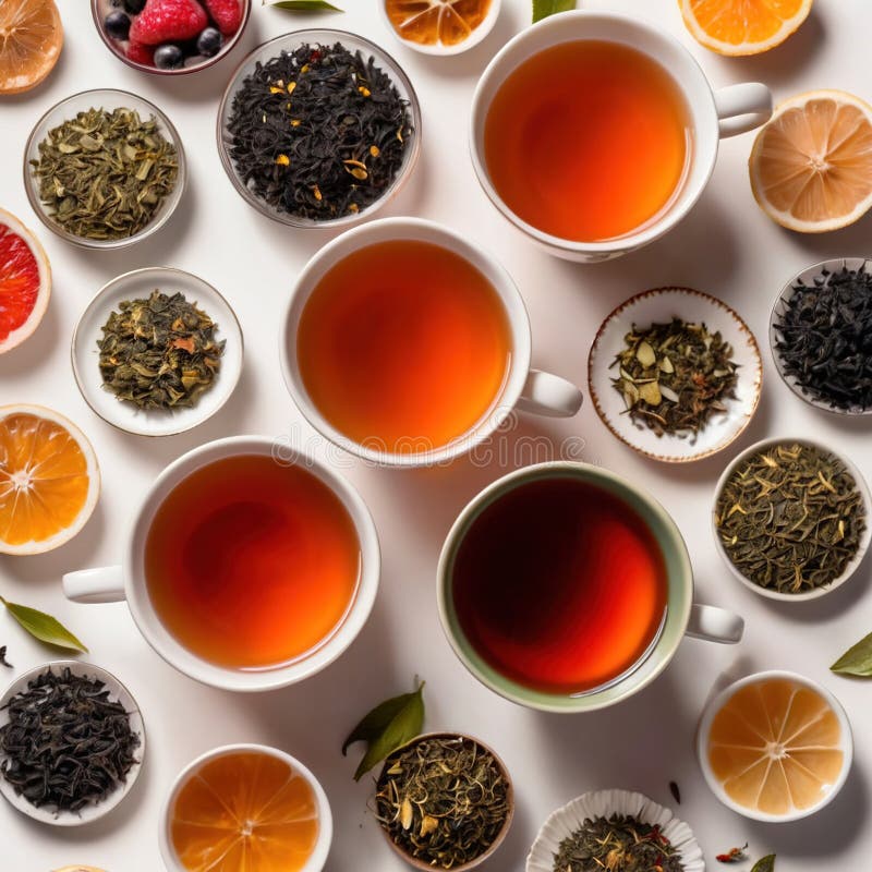 Creative Layout Made of Cup of Tea, Green Tea, Black Tea, Fruit and ...