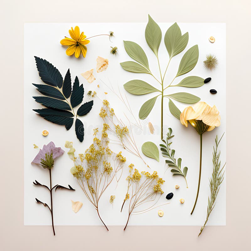 Creative Layout Made of Dried Flowers and Leaves. Flat Lay. Nature ...