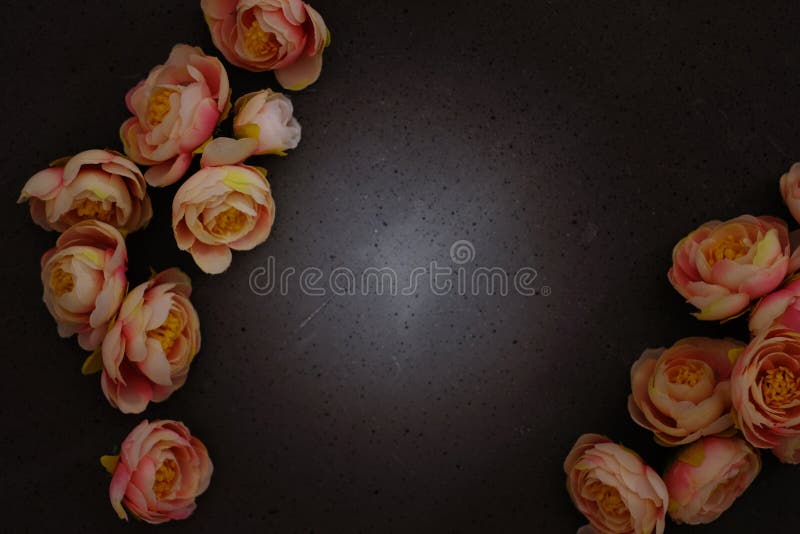 Creative Layout Made with Flowers on Dark Grey Background. Flat Lay ...