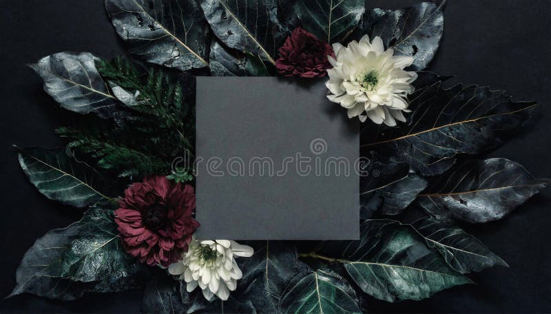Creative Layout Made of Flowers and Shiny Leaves with Paper Card Note ...