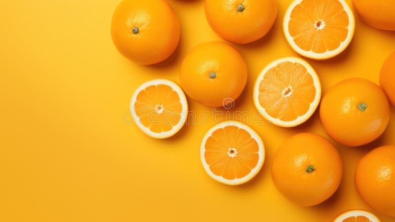 Creative Layout Made of Fresh Oranges on Yellow Background. Flat Lay ...