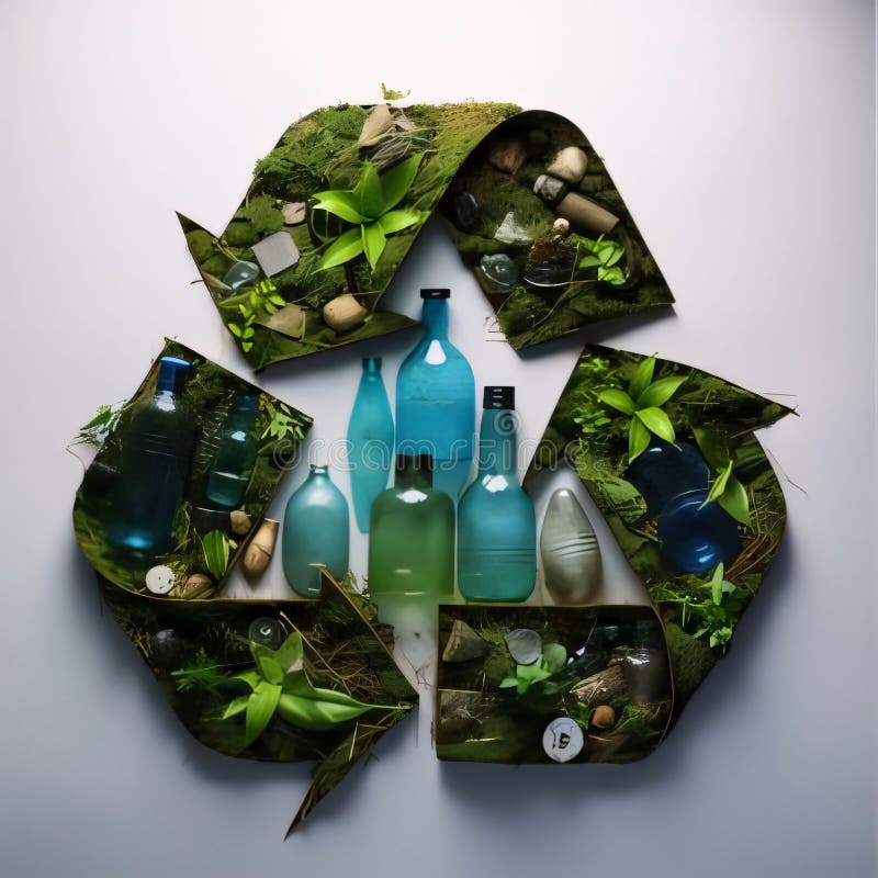 Creative Layout Made of Green Leaves and Bottles. Environmental Concept ...