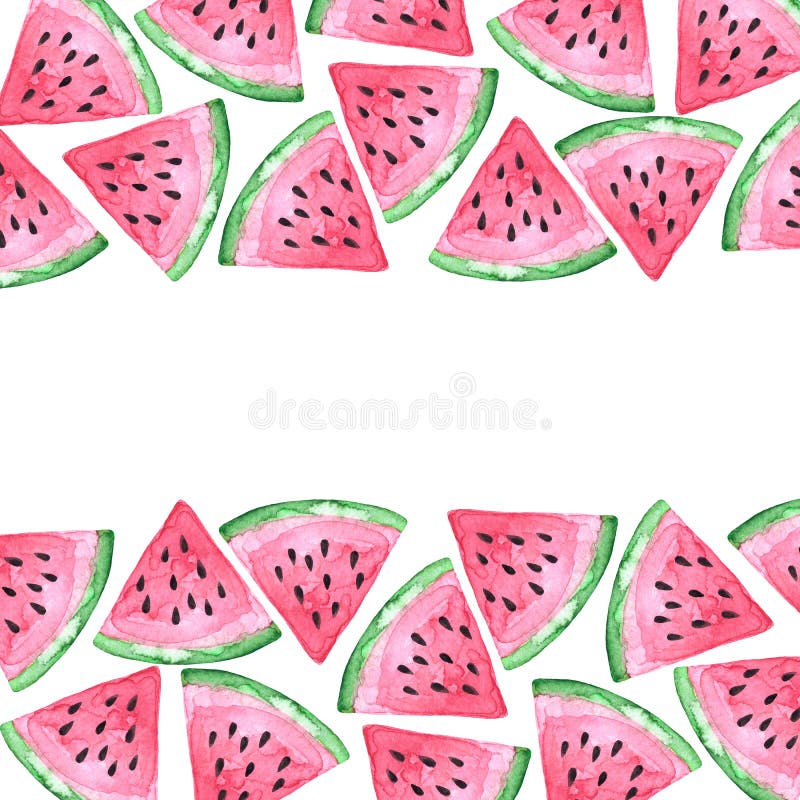Creative Layout Made of Hand Drrawn Watercolor Sliced Watermelon with ...
