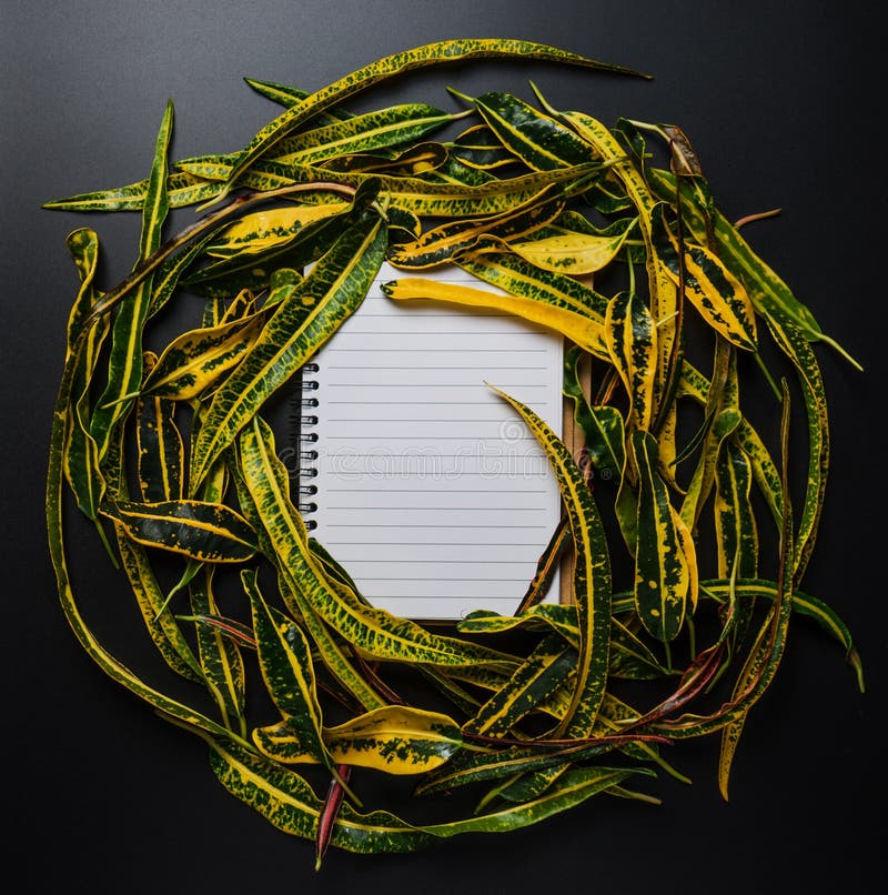 Creative Layout Made of Leaves with Paper Note Book. Stock Image ...