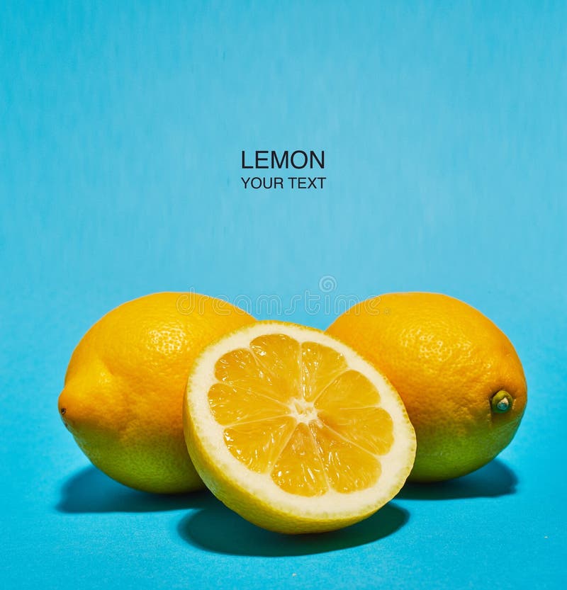 Creative Layout Made of Lemon on Blue Background. Copy Space . Food ...