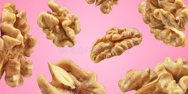 Pink Walnut Kernels on a Dark Reflective Table. Stock Photo - Image of ...