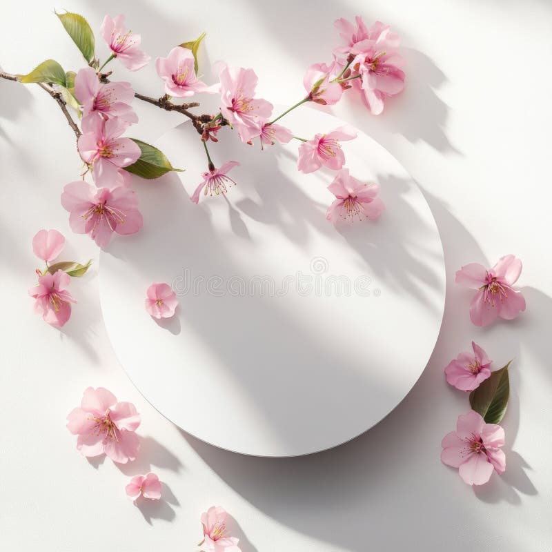 Creative Layout Made of Pink Sakura Flowers on White Background. Flat ...