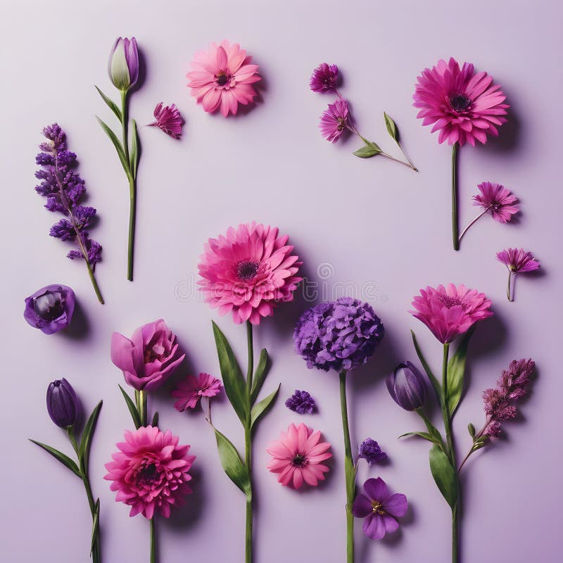 Creative Layout Made with Pink and Violet Flowers Stock Illustration ...