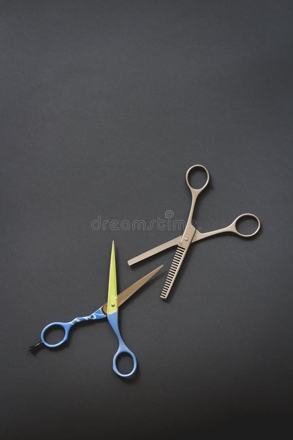 Creative Layout Made of Professional Hairdresser Scissors on Grey ...