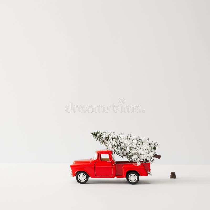 Creative Layout Made of Red Car with Christmas Tree on White Background ...