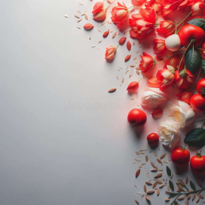 Creative Layout Made of Red and White Flowers. Flat Lay Stock ...