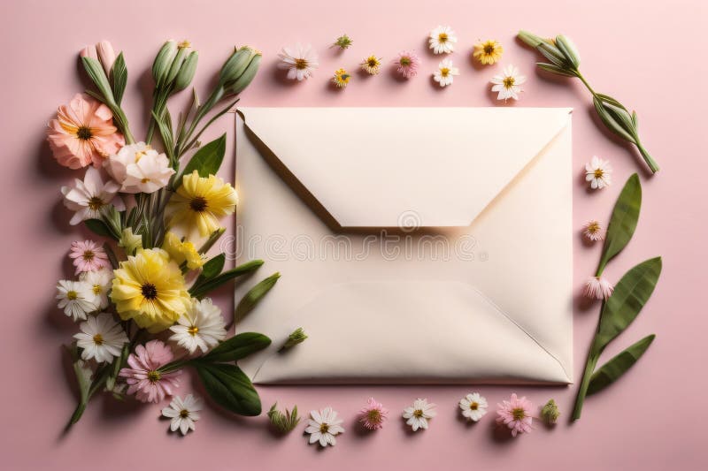 Creative Layout Made with Spring Flowers and Leaves on Pastel Pink ...