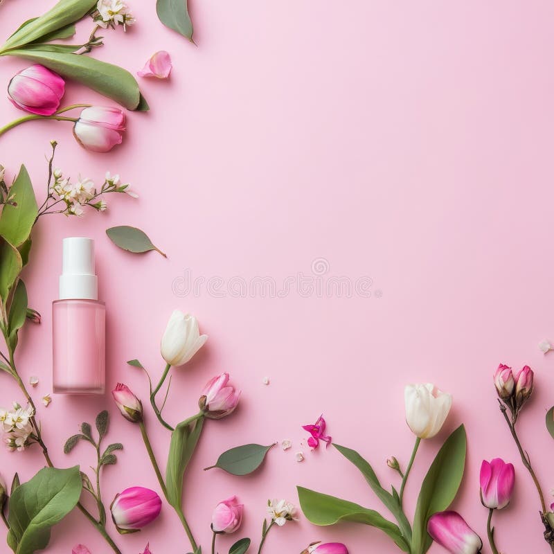 Creative Layout Made of Spring Flowers on Pink Background. Flat Lay ...