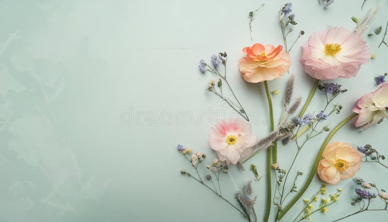 Creative Layout Made of Various Flowers. Flat Lay Delicate Colors ...