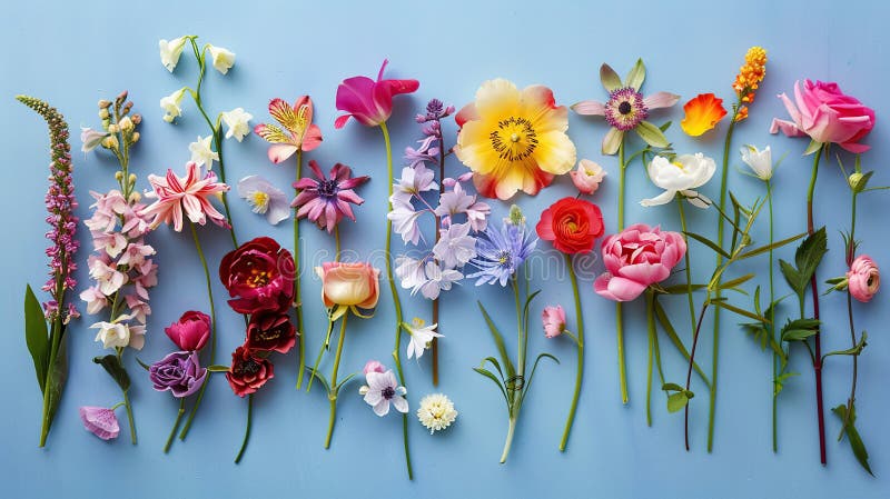 Creative Layout Made of Various Flowers. Flat Lay Delicate Colors ...