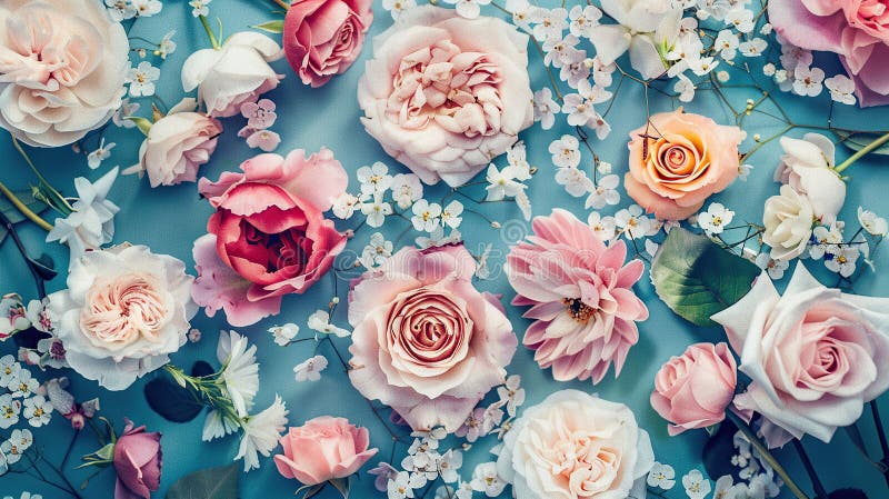 Creative Layout Made of Various Flowers. Flat Lay Delicate Colors ...