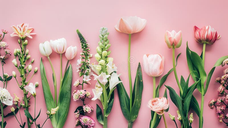 Creative Layout Made of Various Flowers. Flat Lay Delicate Colors ...