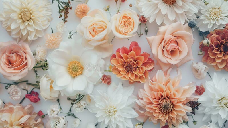 Creative Layout Made of Various Flowers. Flat Lay Delicate Colors ...
