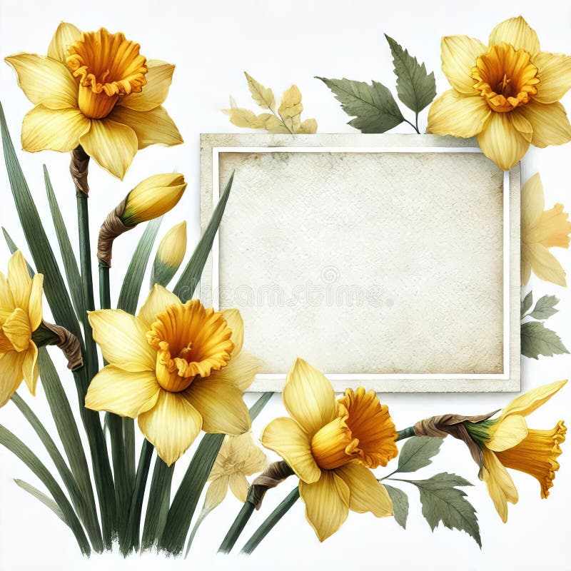Creative Layout Made of Yellow Daffodils and Frame on White Background ...