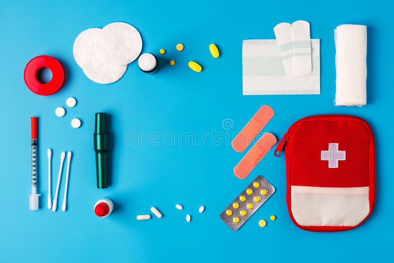 Creative Layout of Medicines for First Aid, First Aid Kit Stock Image ...