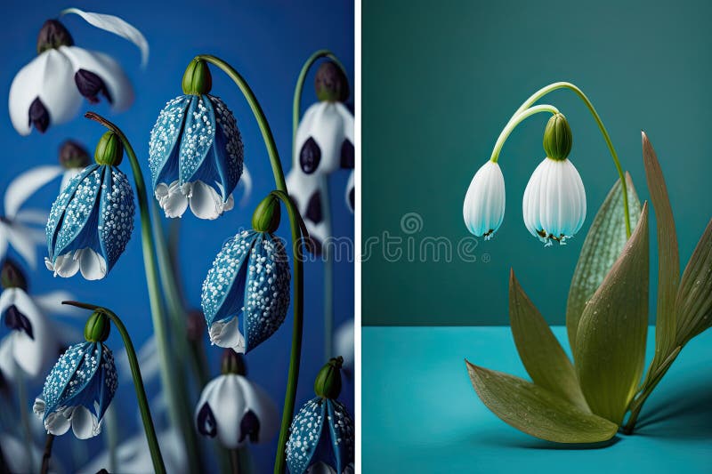Creative Layout with Snowdrop Colors on a Bright Blue Background ...