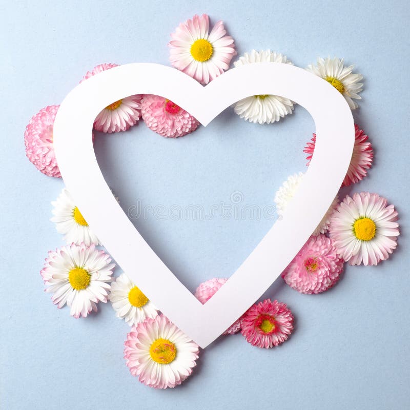 Creative Layout with Spring Flowers and Heart Shape. Anniversary ...