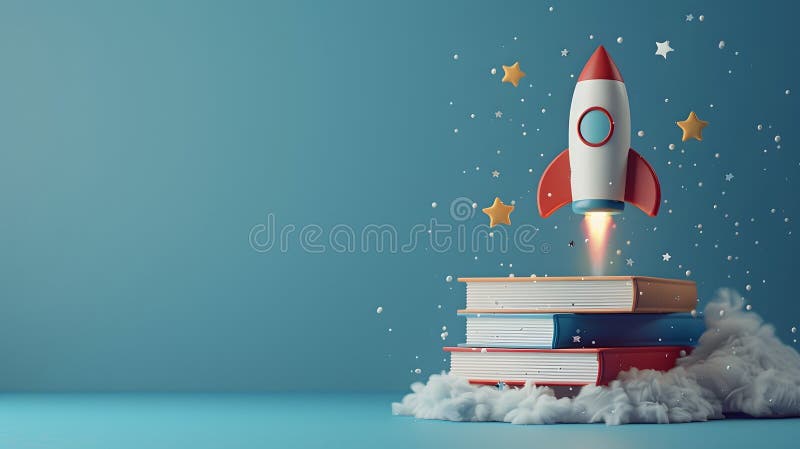 Creative Learning Concept with Rocket Launching from Books, Education ...
