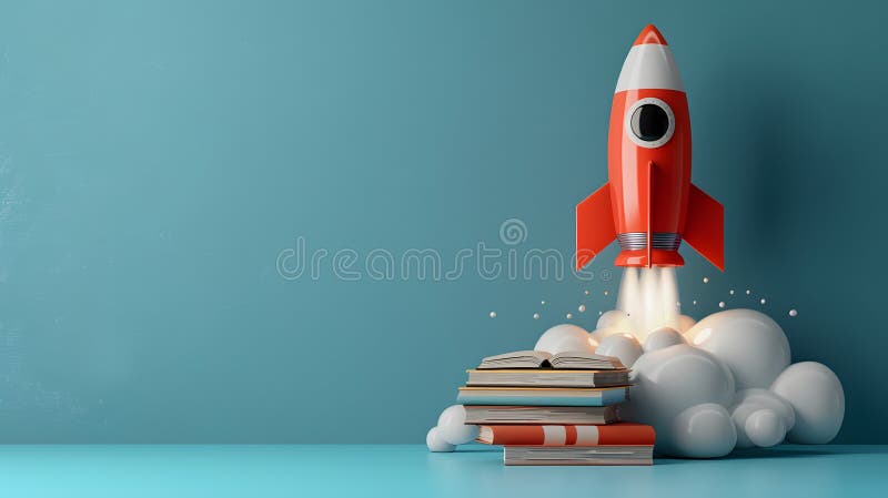 Creative Learning Concept with Rocket Launching from Books, Education ...