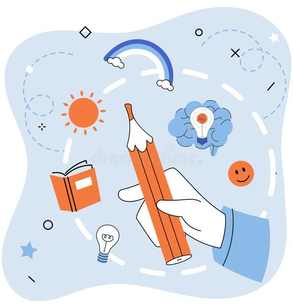 Creative Learning and Ideation Concept with Pencil and Brain Stock ...