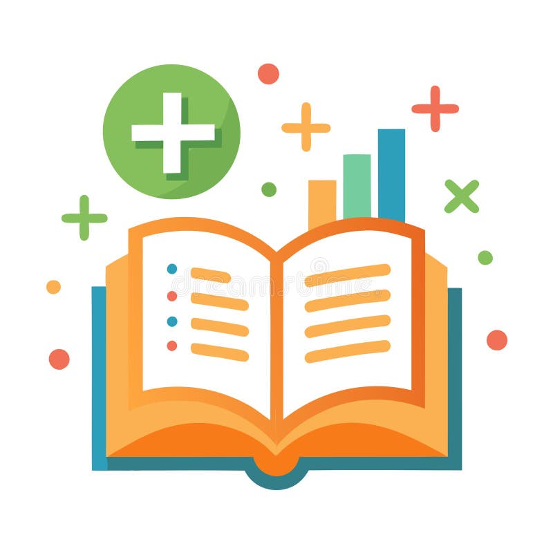 Creative Learning: Open Book with Statistics, Plus Sign and Colorful ...
