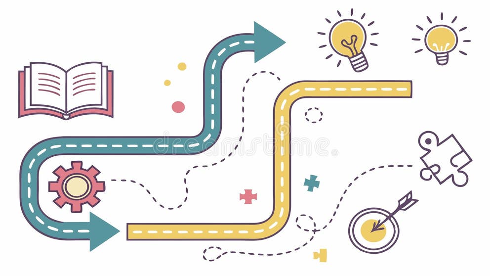 Creative Learning Path with Ideas, Music, and Brainstorming, Vector ...