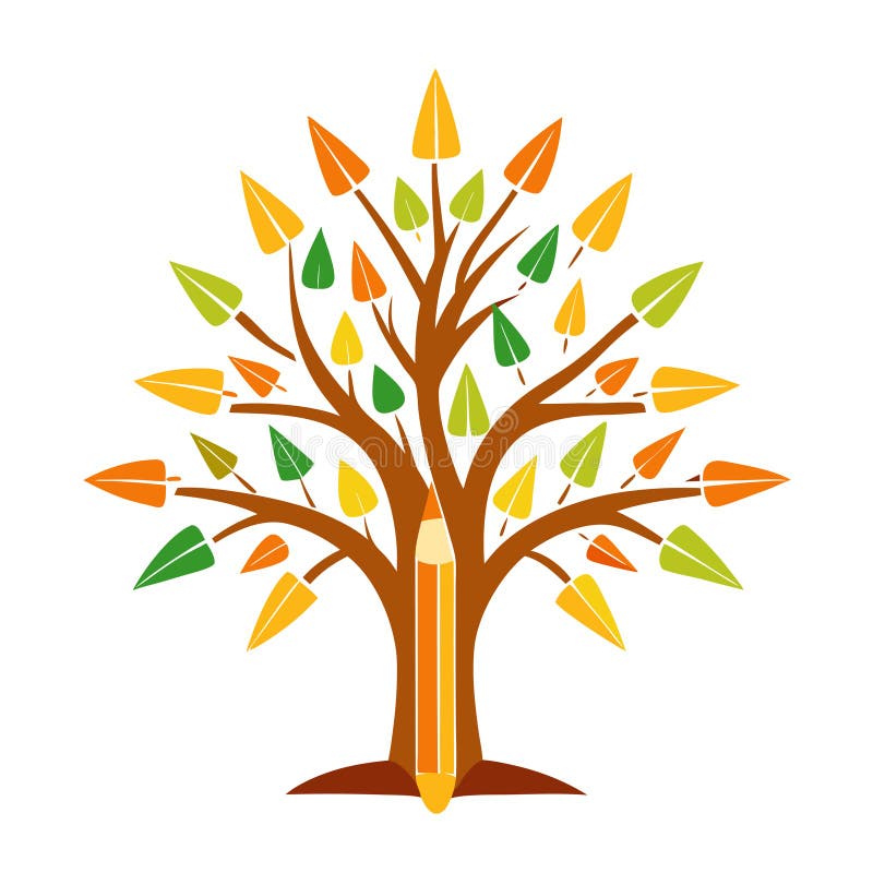 Creative Learning Tree with Pencil Trunk and Autumn Leaves Concept ...