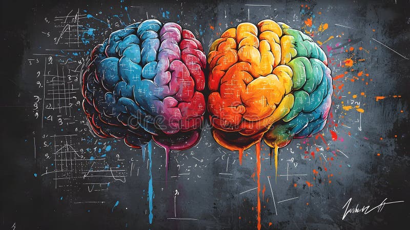 Creative Left-Right Brain Concept with Colorful Paint Drip Effect Stock ...