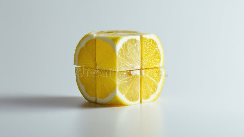 Creative Lemon Slice Cubed on Minimalistic White Background Stock ...