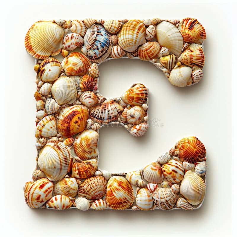 Creative Letter E Crafted Seashells Arranged Textured White Background ...