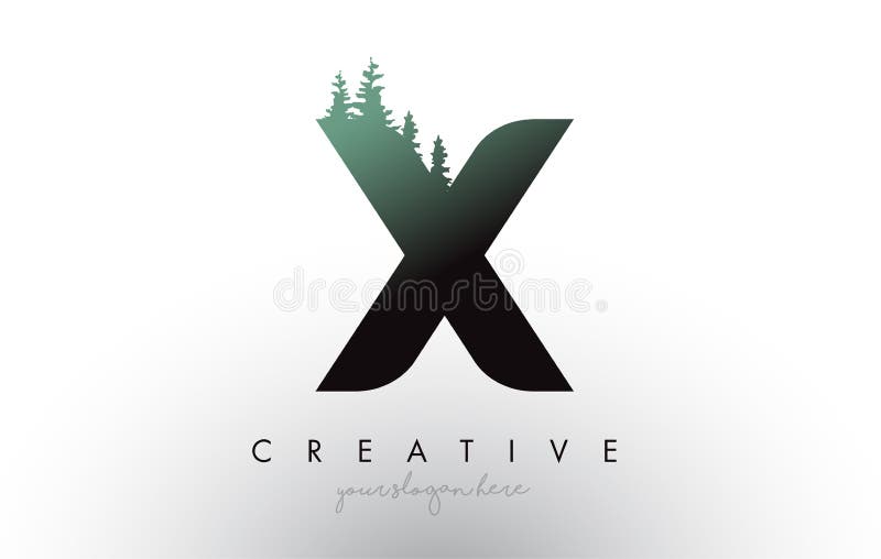Creative X Letter Logo Idea with Pine Forest Trees. Letter X Design ...