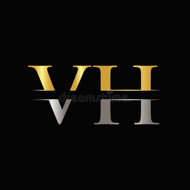 Creative Letter VH Logo Vector Template with Gold and Silver Color. VH ...